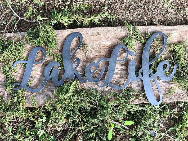 Lake Life 23 Raw Steel Cursive Word Art Sign Metal - Etsy