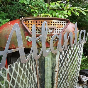 23" Atlanta Rustic Raw Steel Cursive Word Sign Georgia GA ATL City ...