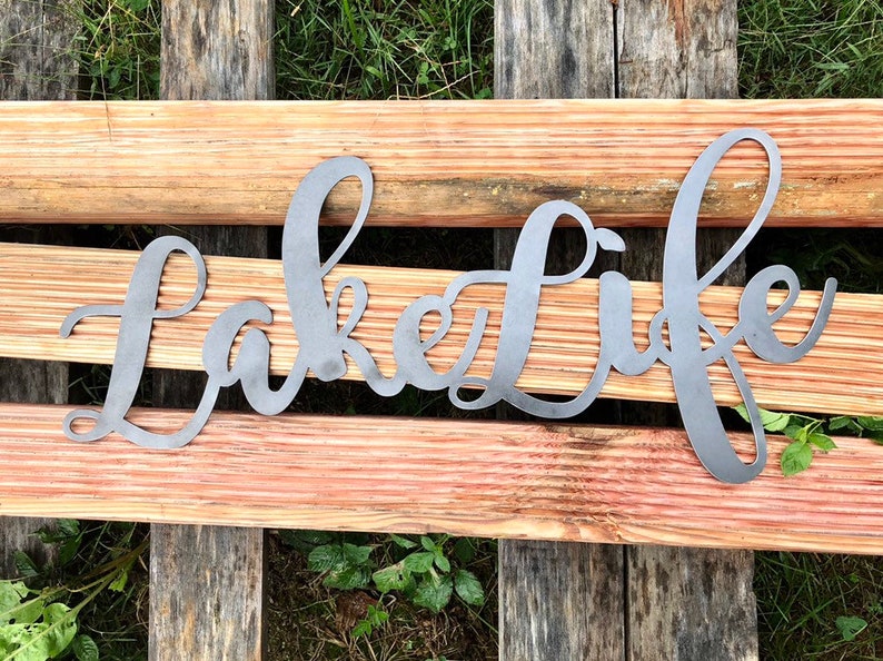 Lake Life 23 Raw Steel Cursive Word Art Sign Metal - Etsy