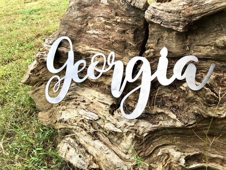 Georgia 23 Raw Steel Cursive Word Art Sign Metal By BE | Etsy