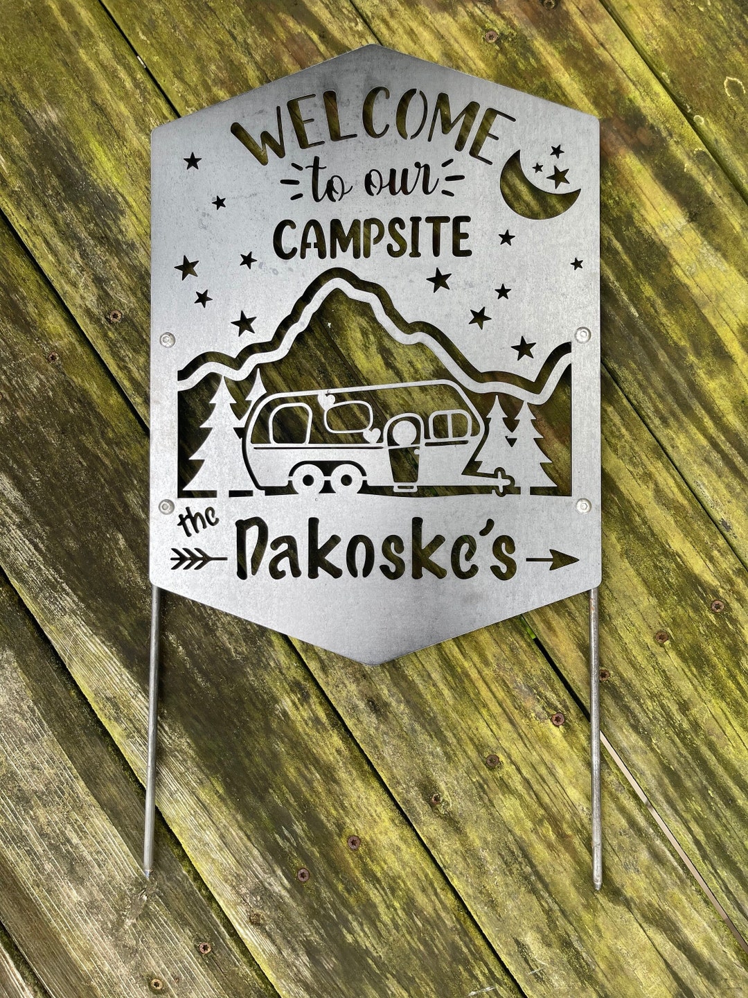 Welcome to Our Campsite Sign With Personalized Name Made From Raw Steel ...