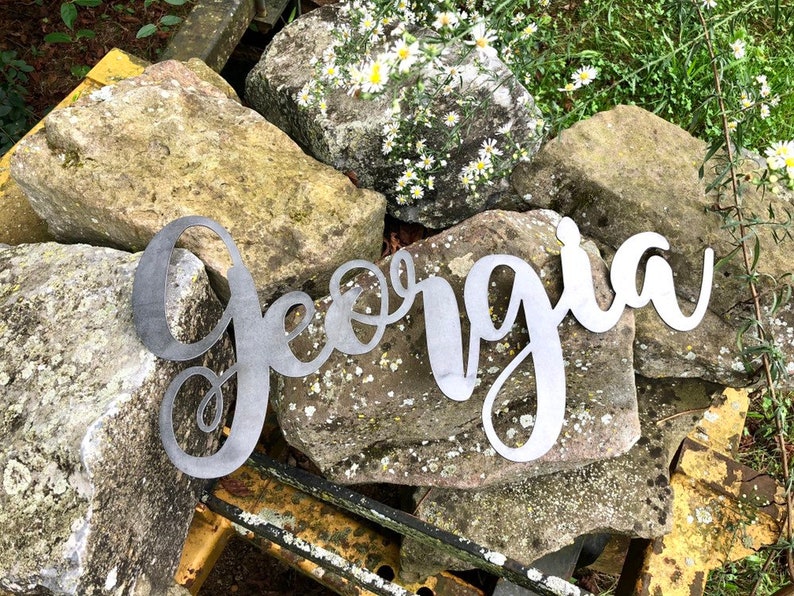 Georgia 23 Raw Steel Cursive Word Art Sign Metal By BE | Etsy