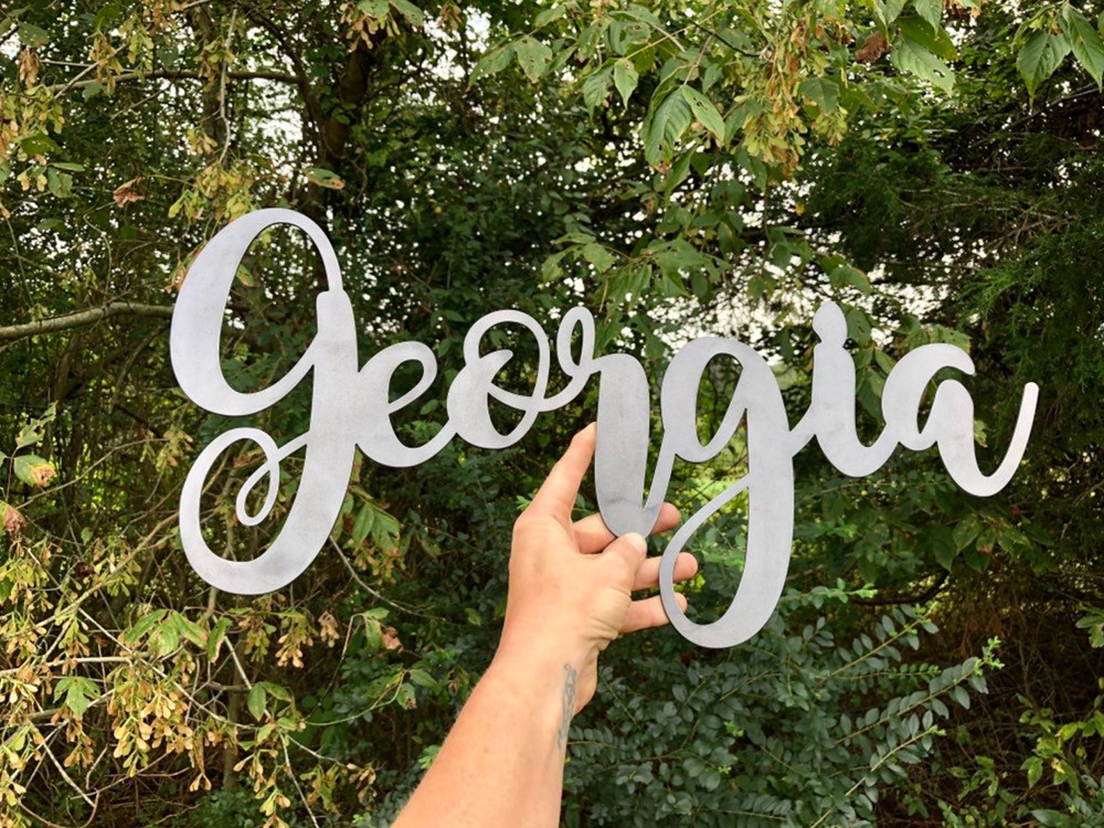 Georgia 23 Raw Steel Cursive Word Art Sign Metal By BE | Etsy