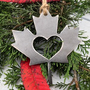 Fall Maple Leaf Christmas Ornament Vermont Canada Rustic Metal Heart ...