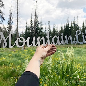 Mountain Life 23" Raw Steel Cursive Word Art Sign Metal Adventure ...
