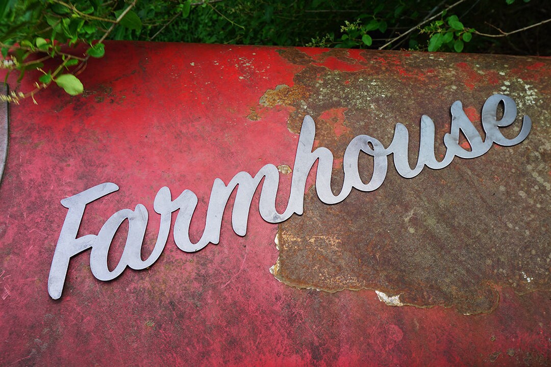 Farmhouse 23" Rustic Raw Steel Cursive Word Art Wall Sign Metal Home ...