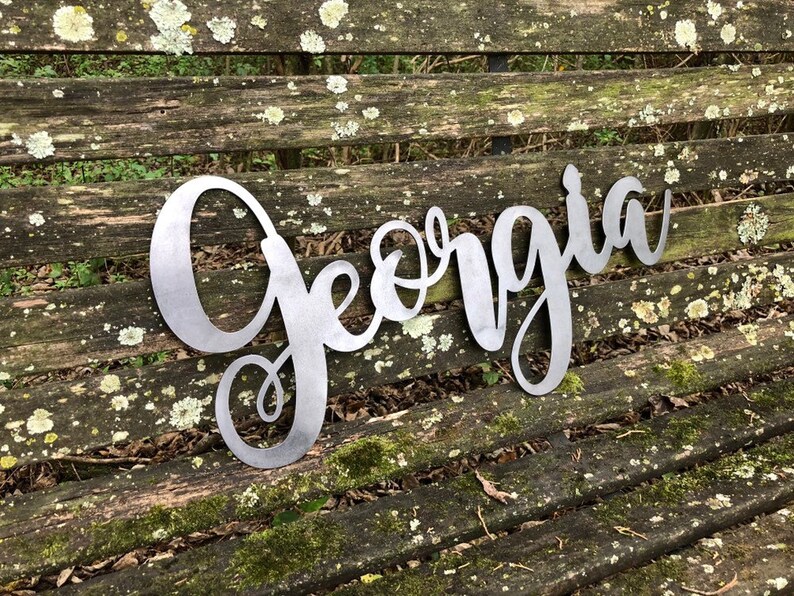 Georgia 23 Raw Steel Cursive Word Art Sign Metal By BE | Etsy