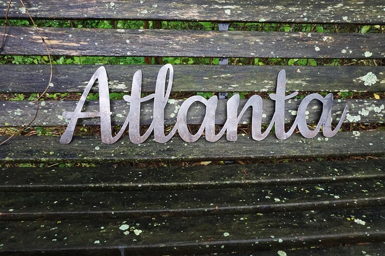 23 Atlanta Rustic Raw Steel Cursive Word Sign Georgia GA - Etsy