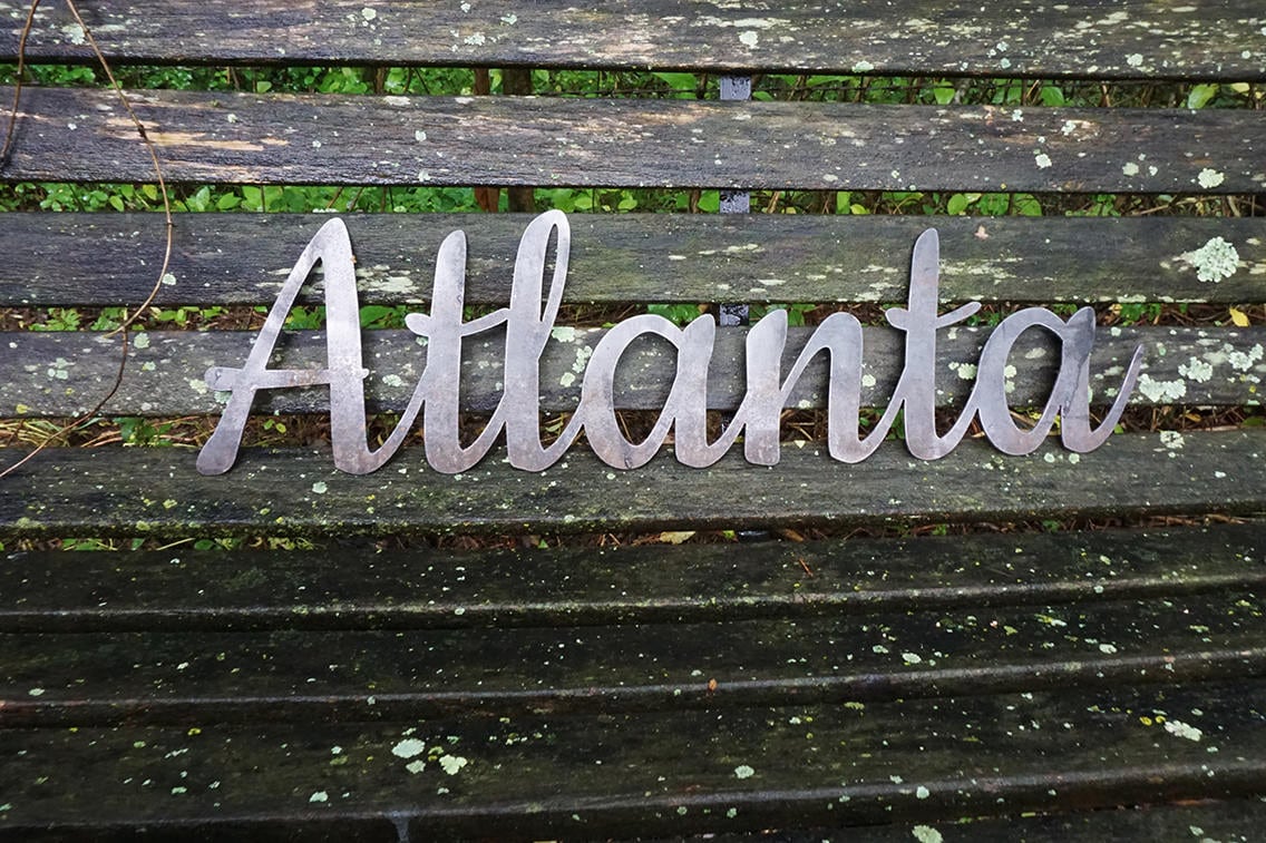 23 Atlanta Rustic Raw Steel Cursive Word Sign Georgia GA | Etsy