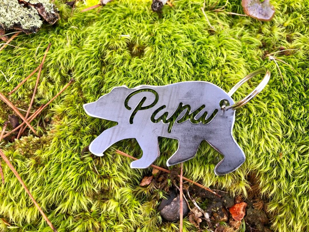 Papa Bear Key Chain Made From Recycled Raw Steel Fathers Day Daddy Dad ...