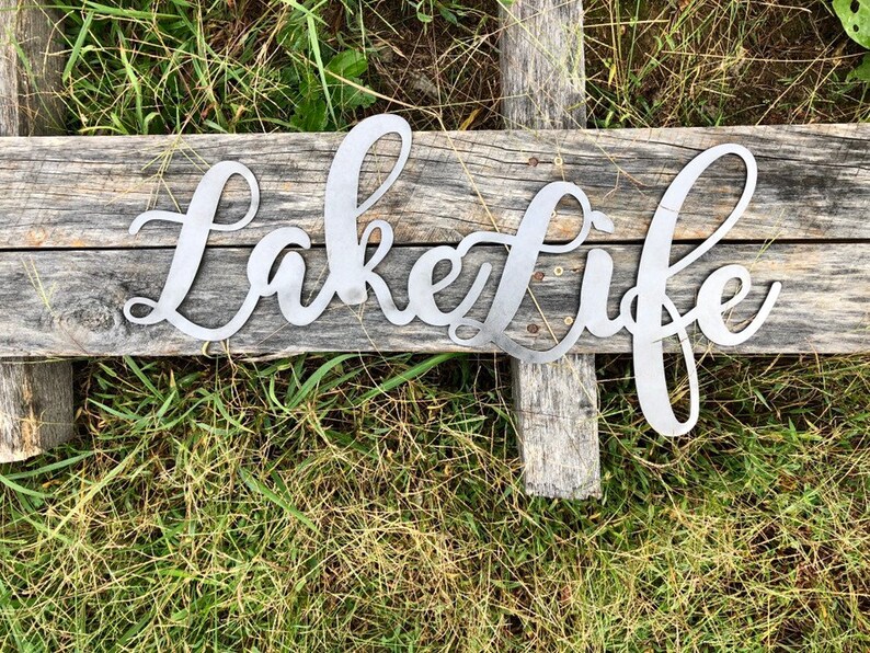 Lake Life 23 Raw Steel Cursive Word Art Sign Metal - Etsy