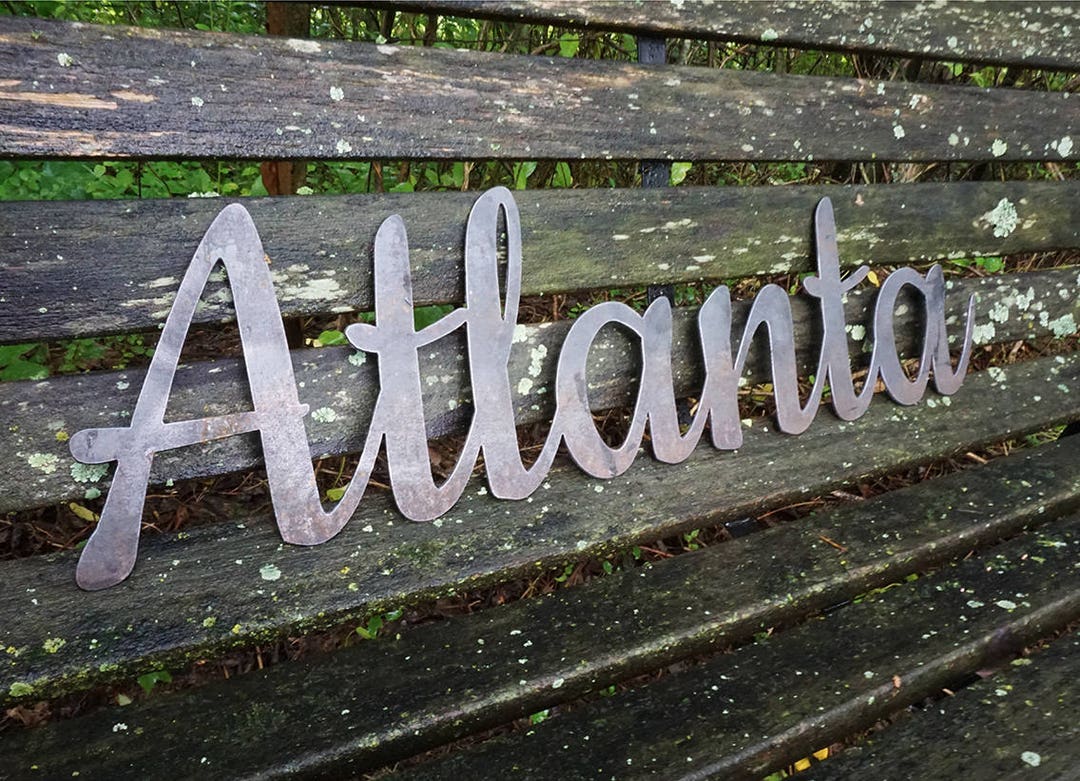 23" Atlanta Rustic Raw Steel Cursive Word Sign Georgia GA ATL City ...