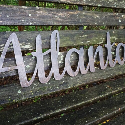 23 Atlanta Rustic Raw Steel Cursive Word Sign Georgia GA - Etsy