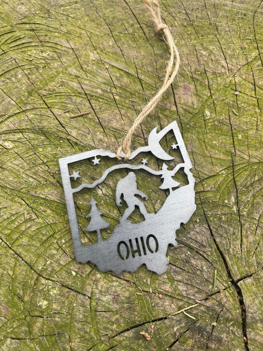 Ohio State Yeti Bigfoot Mountain Scene Ornament Made From Raw Steel ...