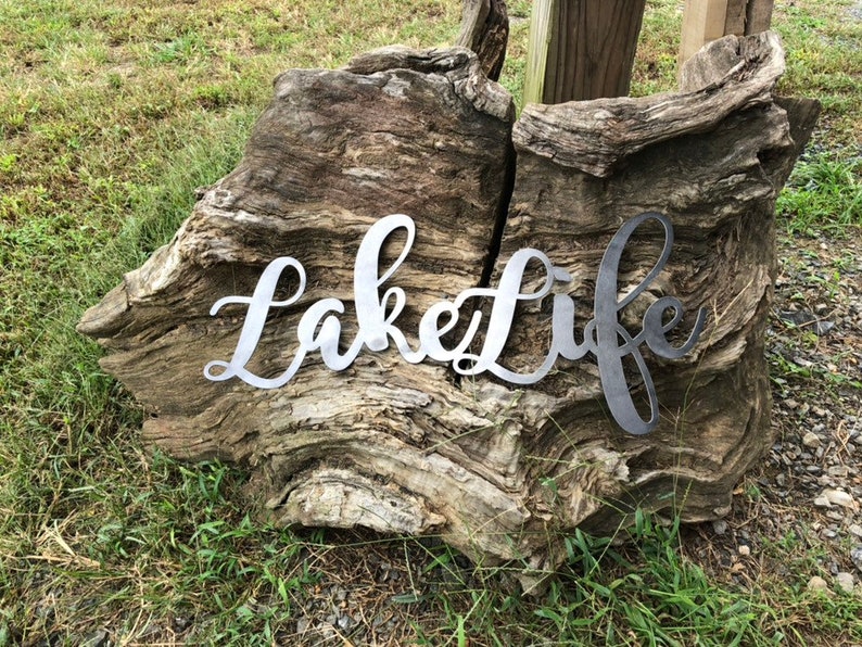 Lake Life 23 Raw Steel Cursive Word Art Sign Metal - Etsy
