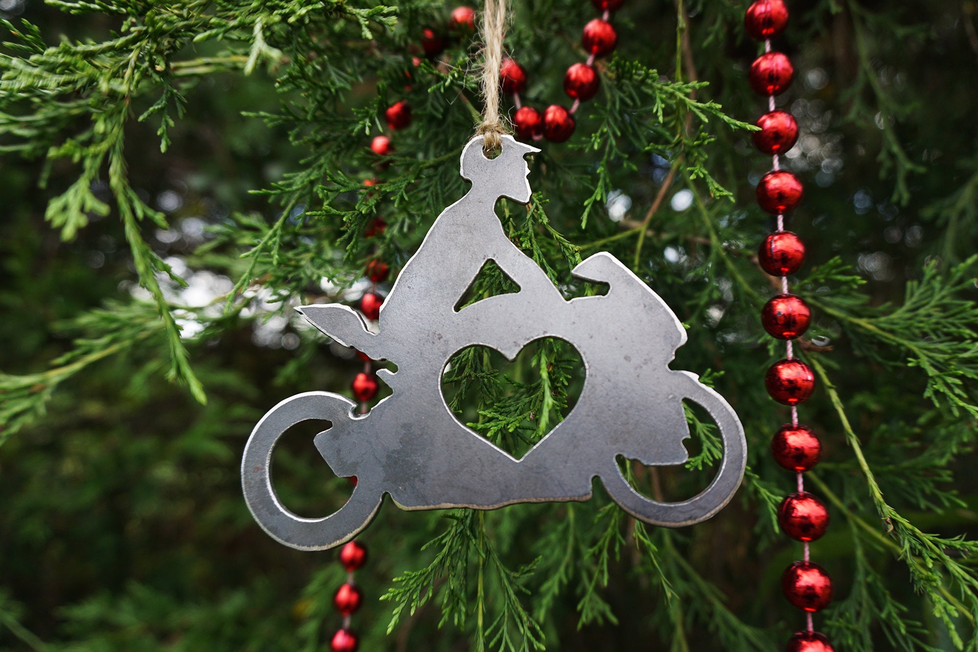 Motorcycle Christmas Ornament made from recycled Steel Rustic | Etsy