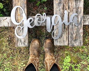 23 Atlanta Rustic Raw Steel Cursive Word Sign Georgia GA | Etsy