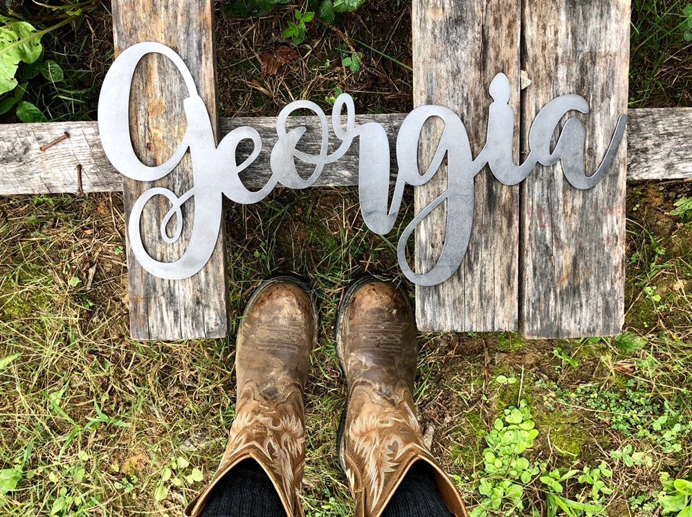 Georgia 23 Raw Steel Cursive Word Art Sign Metal By BE | Etsy