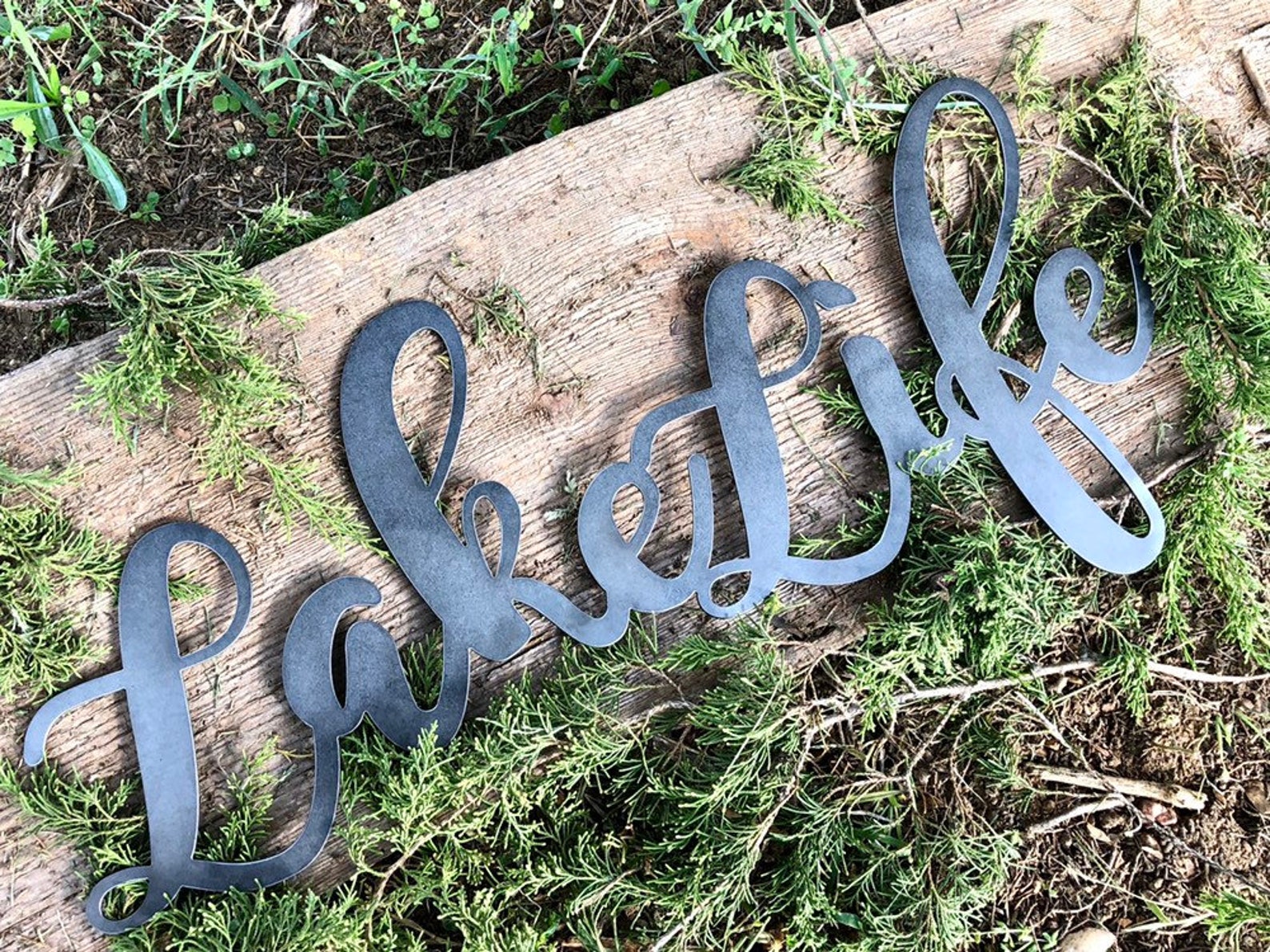 Lake Life 23 Raw Steel Cursive Word Art Sign Metal - Etsy