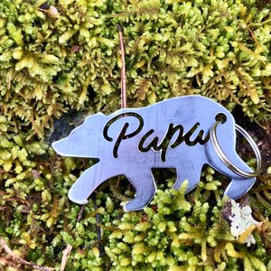 Papa Bear Key Chain Made From Recycled Raw Steel Fathers Day Daddy Dad ...