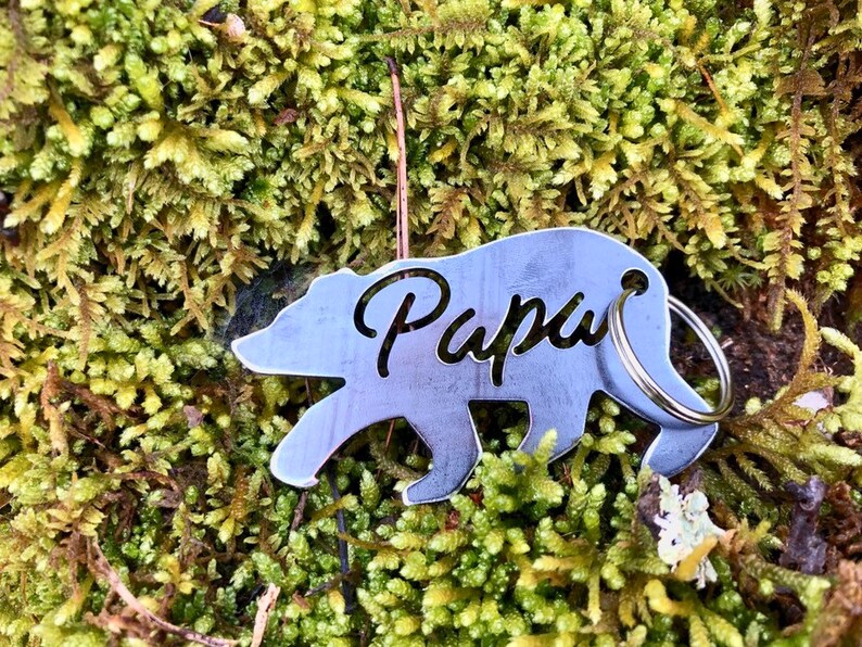 Papa Bear Key Chain Made From Recycled Raw Steel Fathers Day - Etsy