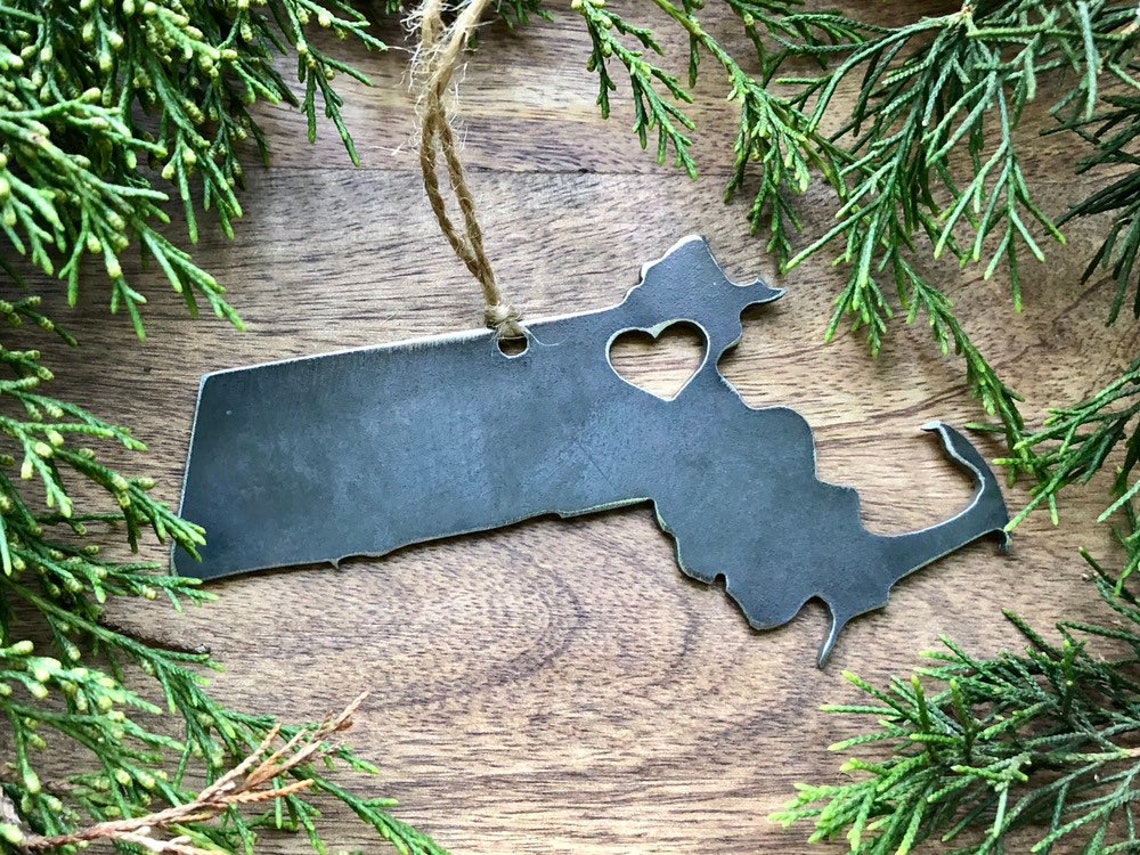 Massachusetts State Ornament With a Tiny Heart Over Boston | Etsy