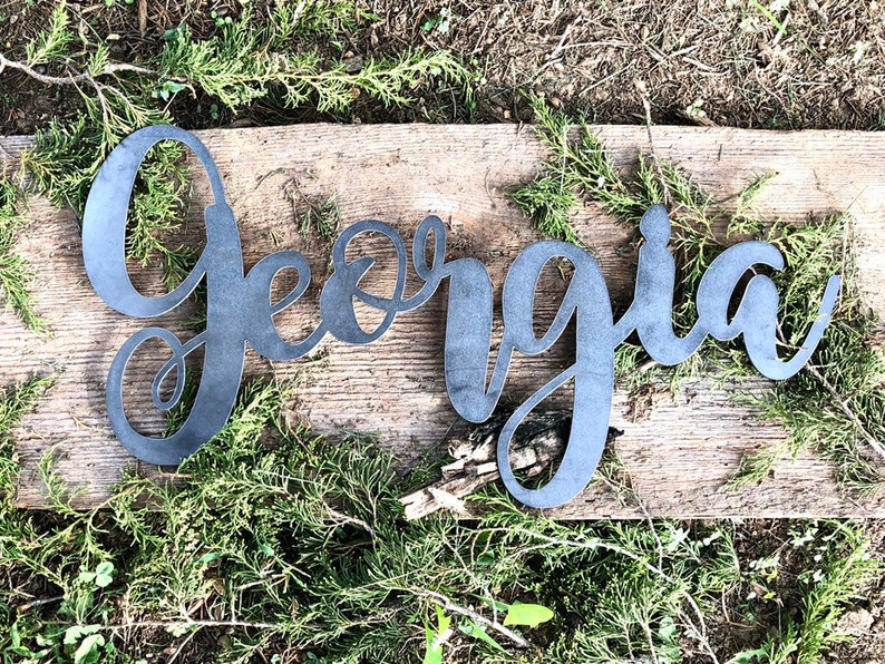 Georgia 23 Raw Steel Cursive Word Art Sign Metal By BE | Etsy