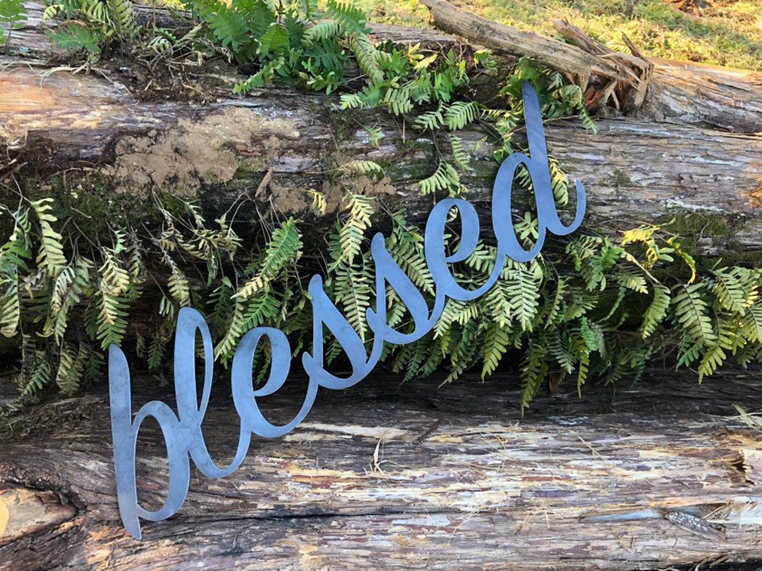 Blessed 23" Rustic Raw Steel Cursive Word Art Wall Sign Metal Home ...