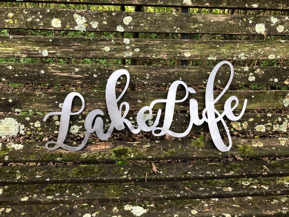Lake Life 23 Raw Steel Cursive Word Art Sign Metal | Etsy