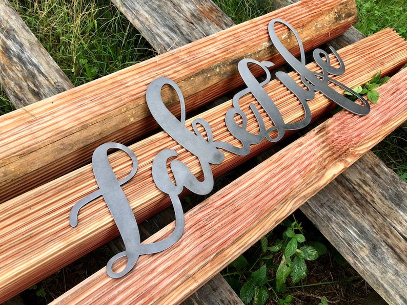 Lake Life 23" Raw Steel Cursive Word Art Sign Metal Adventure Boat ...