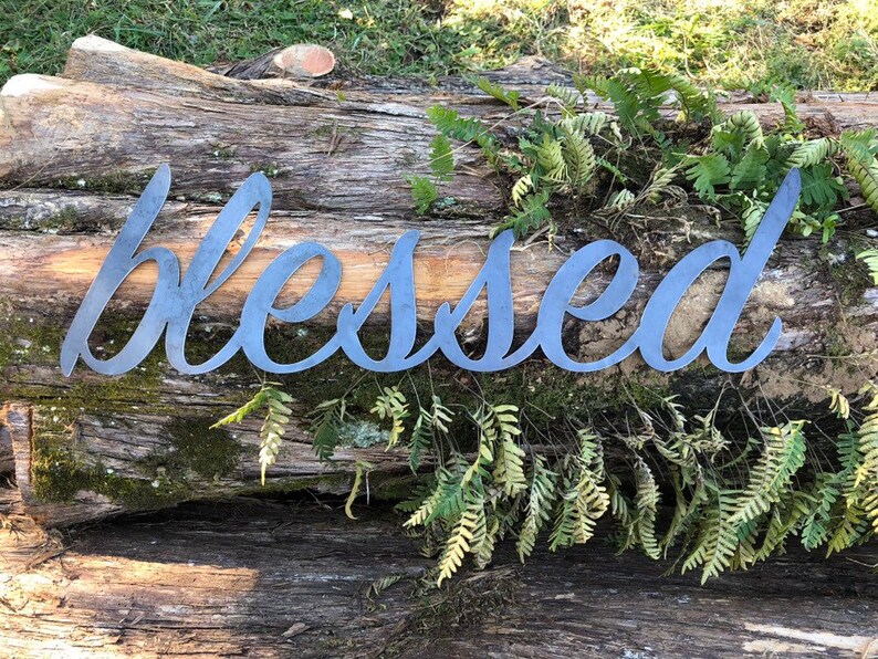 Blessed 23 Rustic Raw Steel Cursive Word Art Wall Sign - Etsy