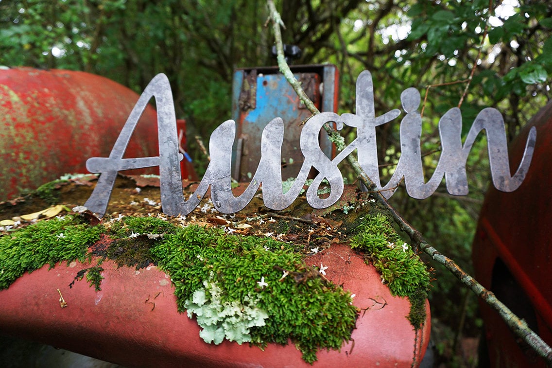 21 Austin Rustic Raw Steel Cursive Word Sign Texas TX | Etsy