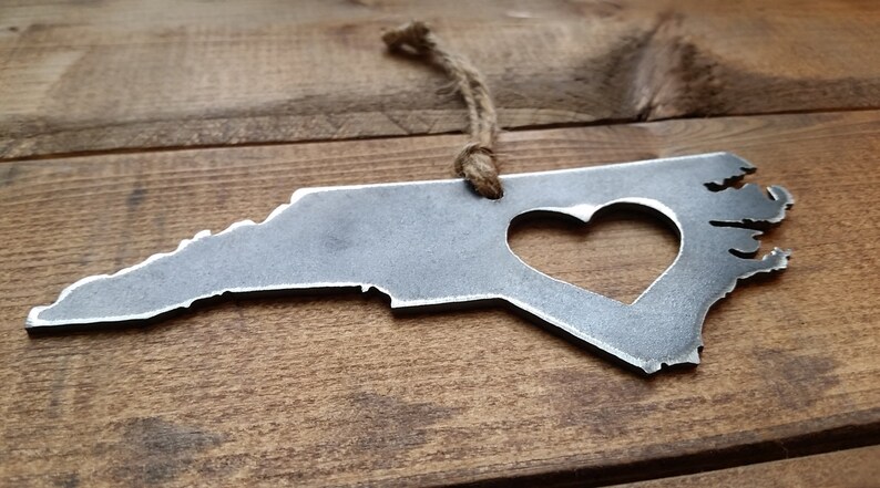 North Carolina State Ornament / Made From Recycled Raw Steel / | Etsy