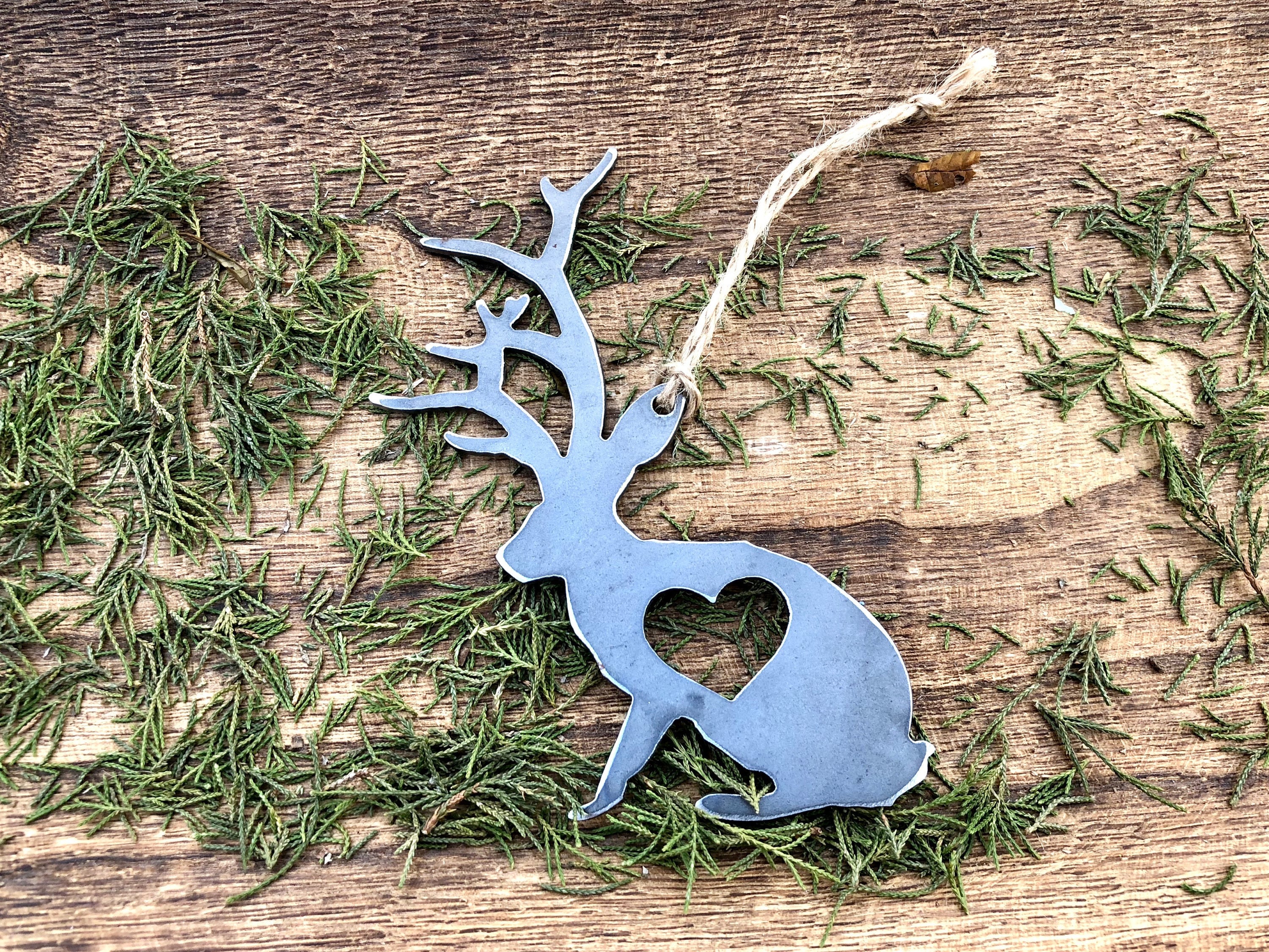 Jackalope Ornament Recycled Metal Steel Rustic Farmhouse | Etsy