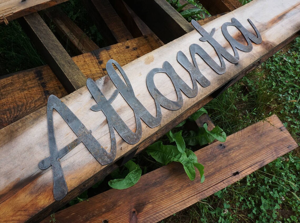 23 Atlanta Rustic Raw Steel Cursive Word Sign Georgia GA - Etsy