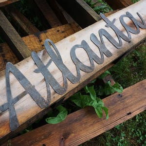 23" Atlanta Rustic Raw Steel Cursive Word Sign Georgia GA ATL City ...