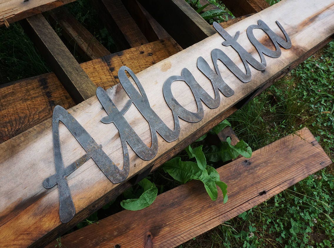 23 Atlanta Rustic Raw Steel Cursive Word Sign Georgia GA | Etsy