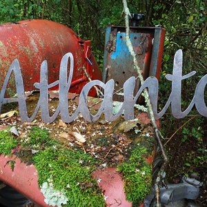 23" Atlanta Rustic Raw Steel Cursive Word Sign Georgia GA ATL City ...