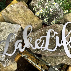 Lake Life 23" Raw Steel Cursive Word Art Sign Metal Adventure Boat ...