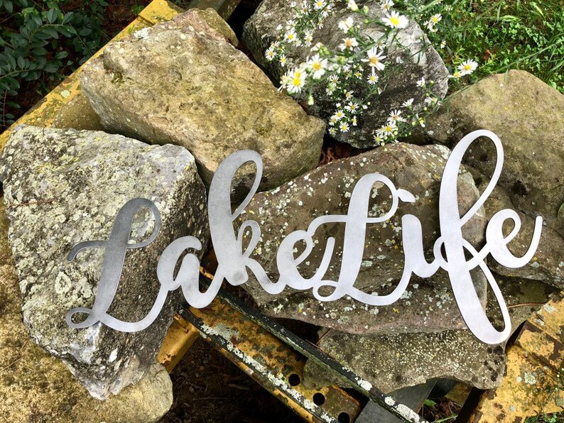 Lake Life 23 Raw Steel Cursive Word Art Sign Metal - Etsy