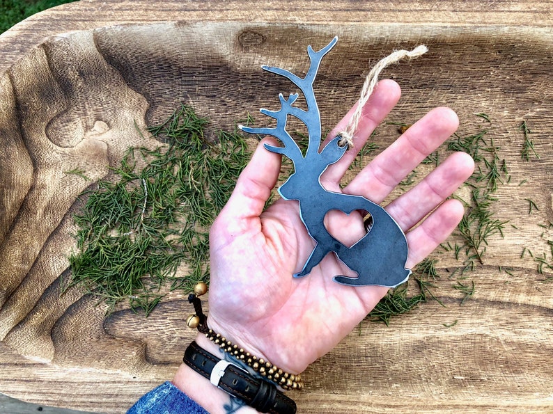 Jackalope Ornament Recycled Metal Steel Rustic Farmhouse | Etsy