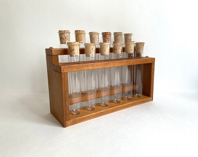 Vintage Set of 12 Schott Duran Test Tubes in Wood Lab Rack/ Vintage ...