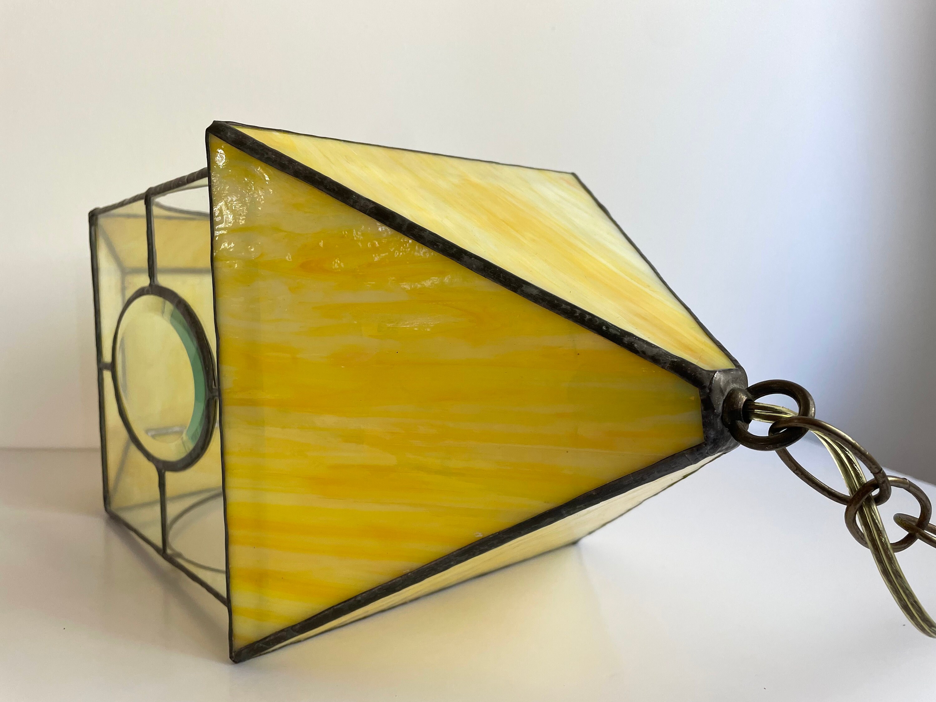 Vintage Yellow Slag Glass Hanging Terrarium Lamp - Etsy