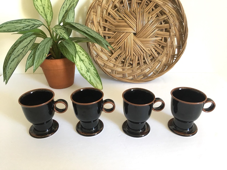 Set of Four Earthy Black Pedestal Espresso/ Sake Mugs the Toscany ...