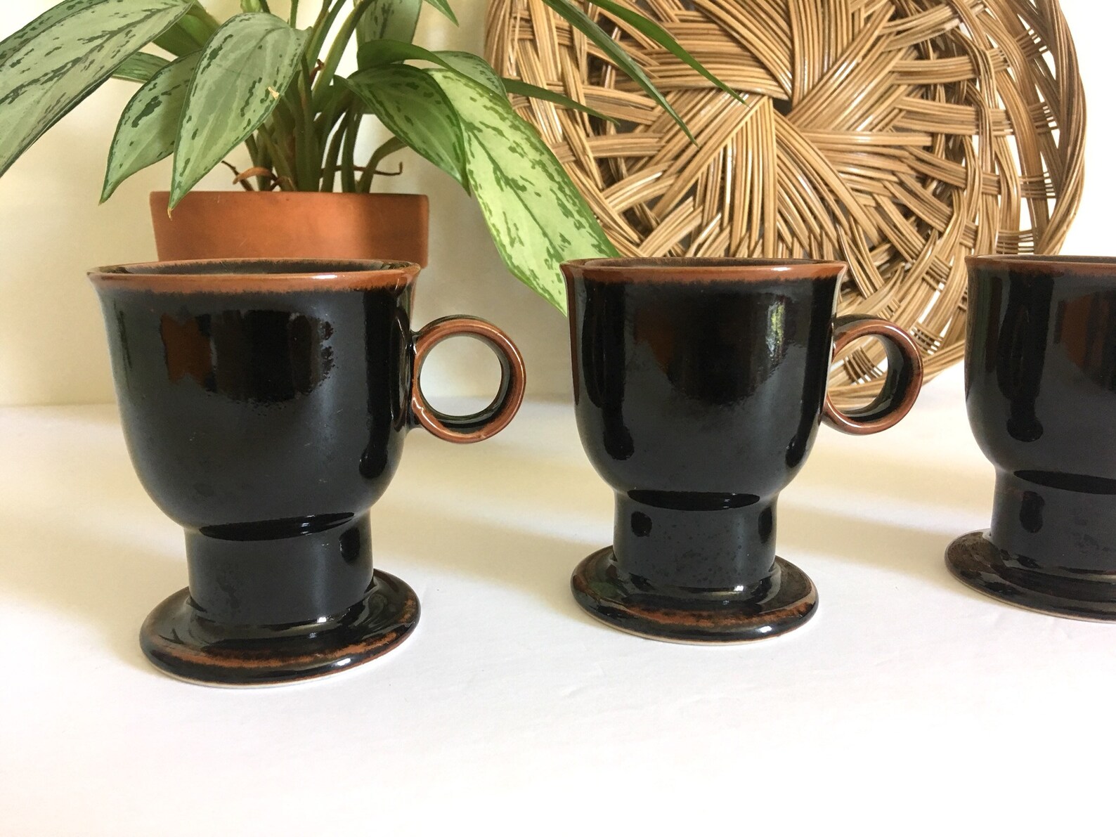 Set of Four Earthy Black Pedestal Espresso/ Sake Mugs the Toscany ...