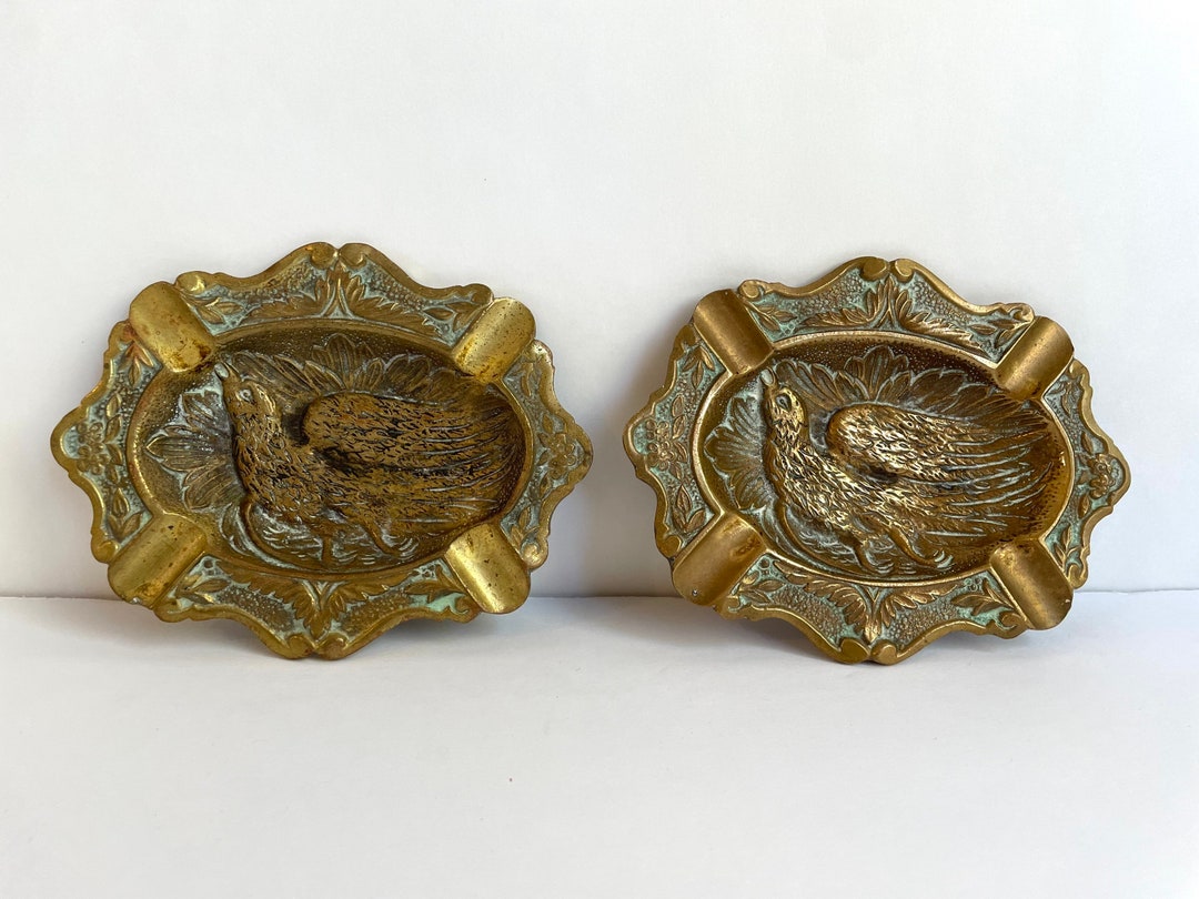 Set of Two Antique Brass Rising Phoenix Ashtrays - Etsy