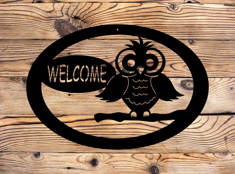 Owl Themed Oval Steel Metal Welcome Sign Outdoor Cabin Decor - Etsy