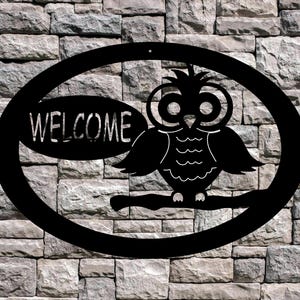 Owl Themed Oval Steel Metal Welcome Sign Outdoor Cabin Decor - Etsy