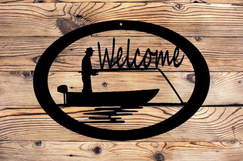 Fishing Themed Oval Steel Metal Welcome Sign Outdoor Cabin Decor - Etsy
