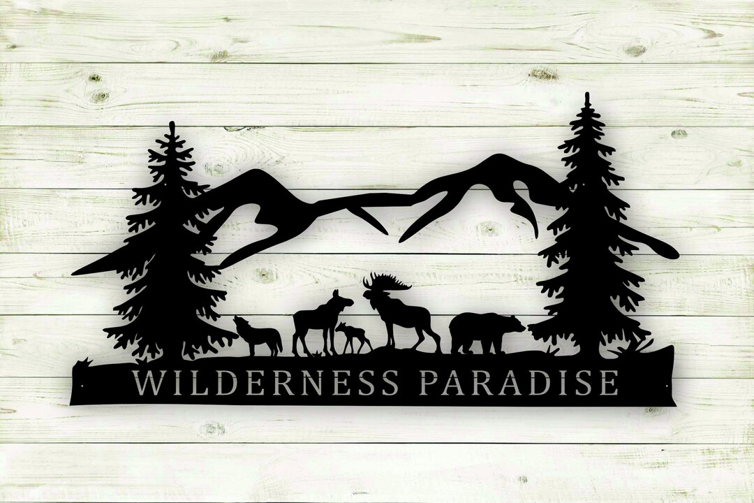 Wilderness Custom Text Family Scene Themed Steel Wall Art Sign (bear ...